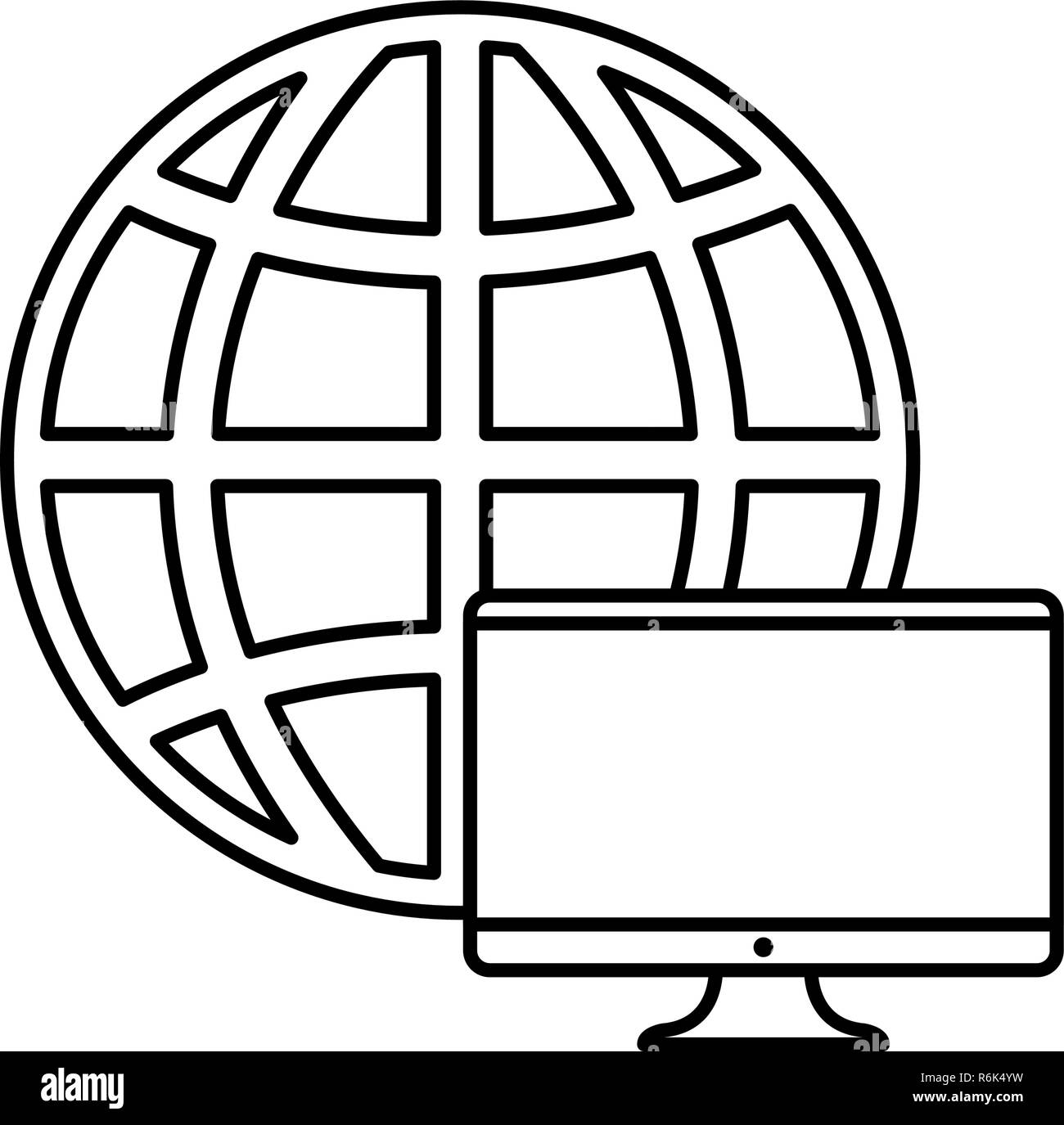 world computer on white background vector illustration outline vector ...