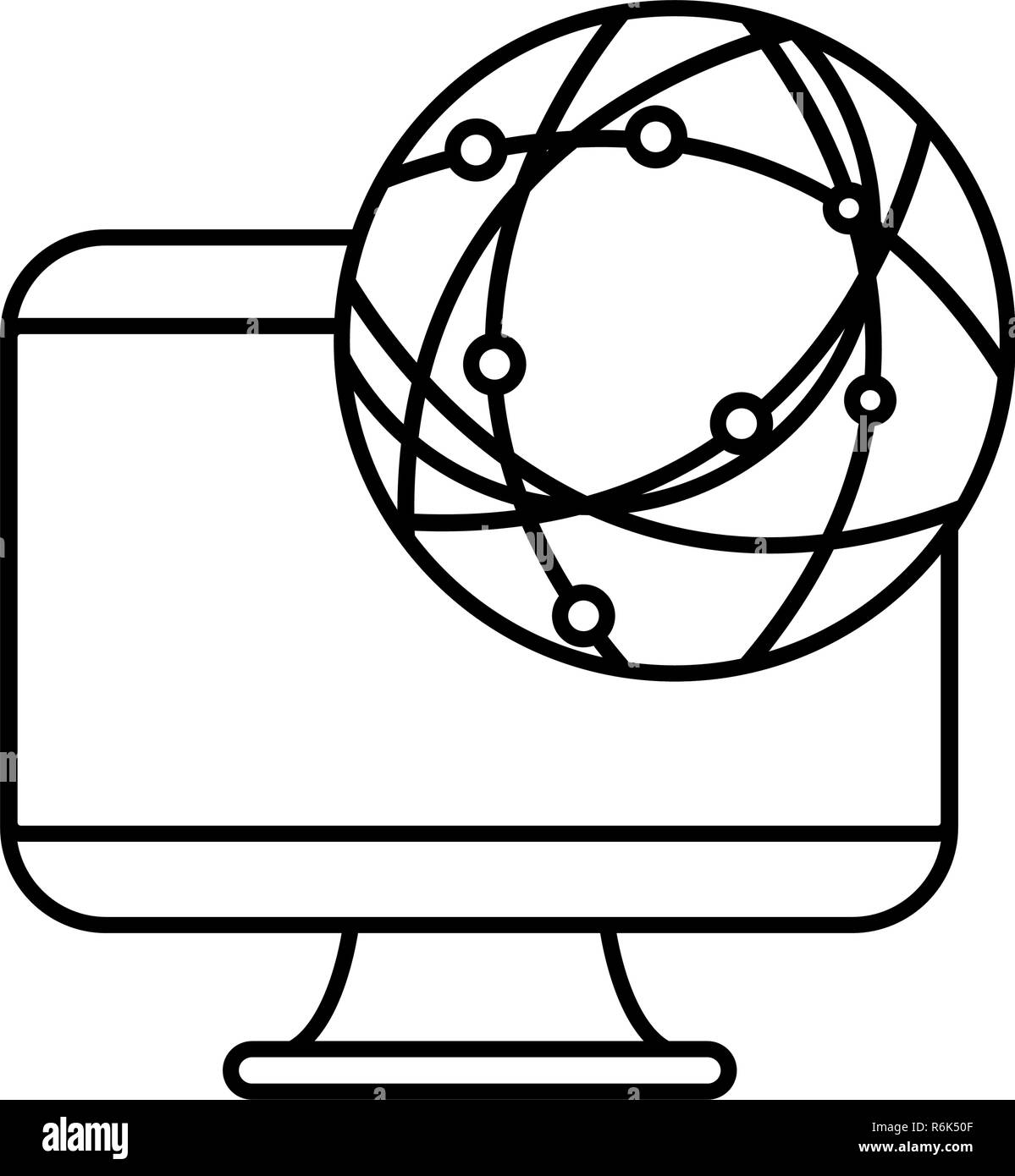 computer world on white background vector illustration outline vector ...
