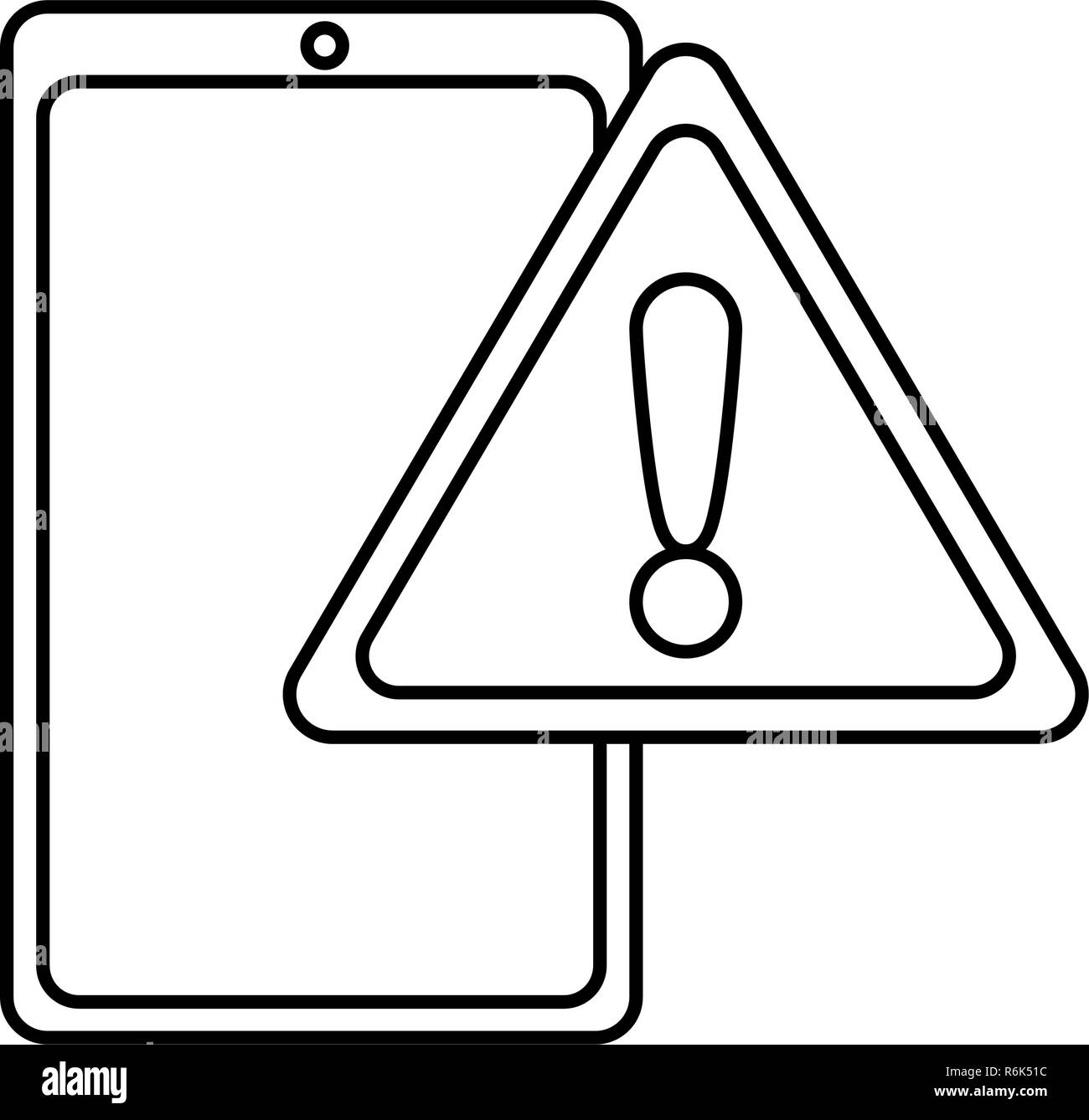 mobile warning alert on white background vector illustration outline ...