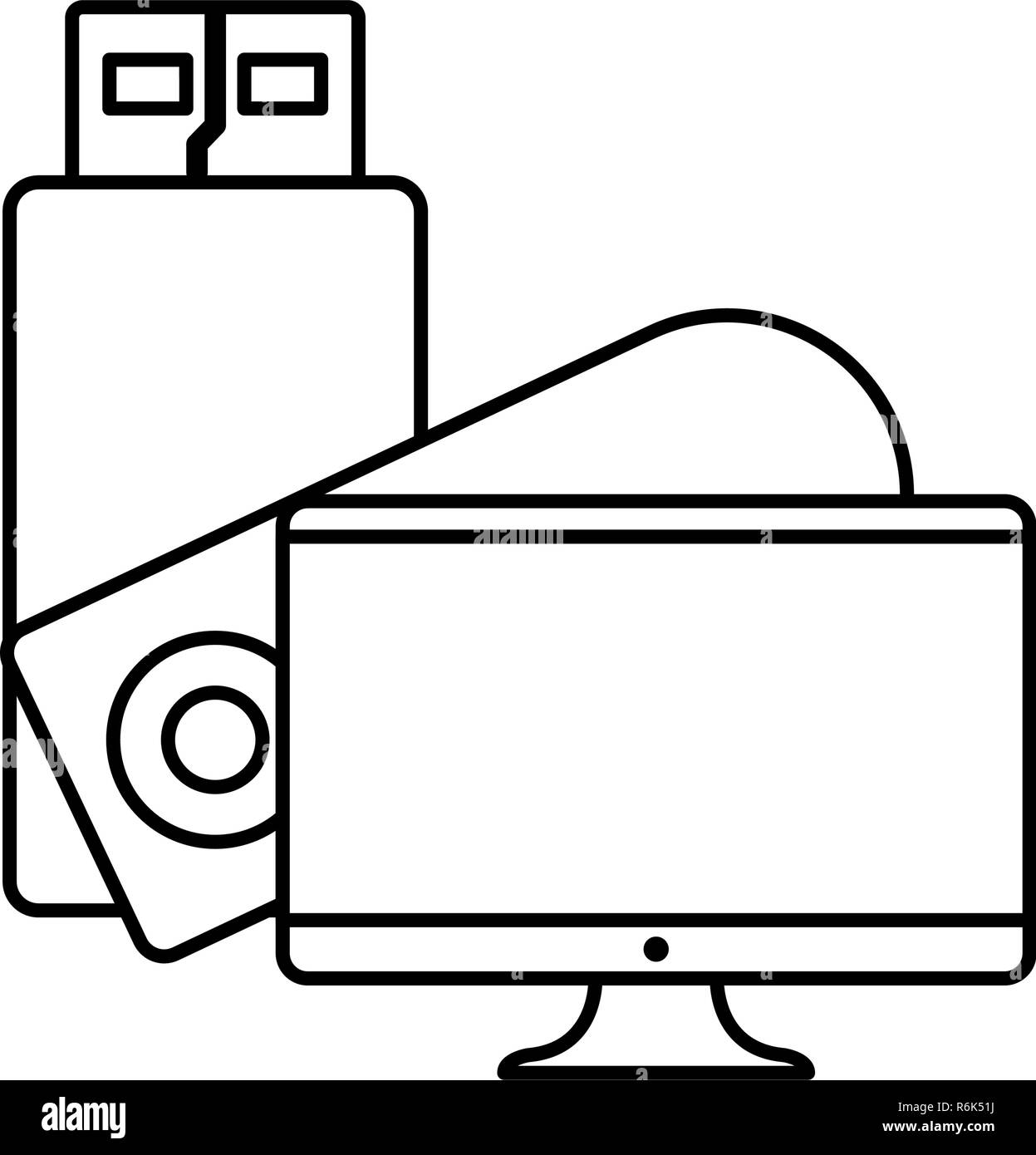 computer usb storage on white background vector illustration outline ...