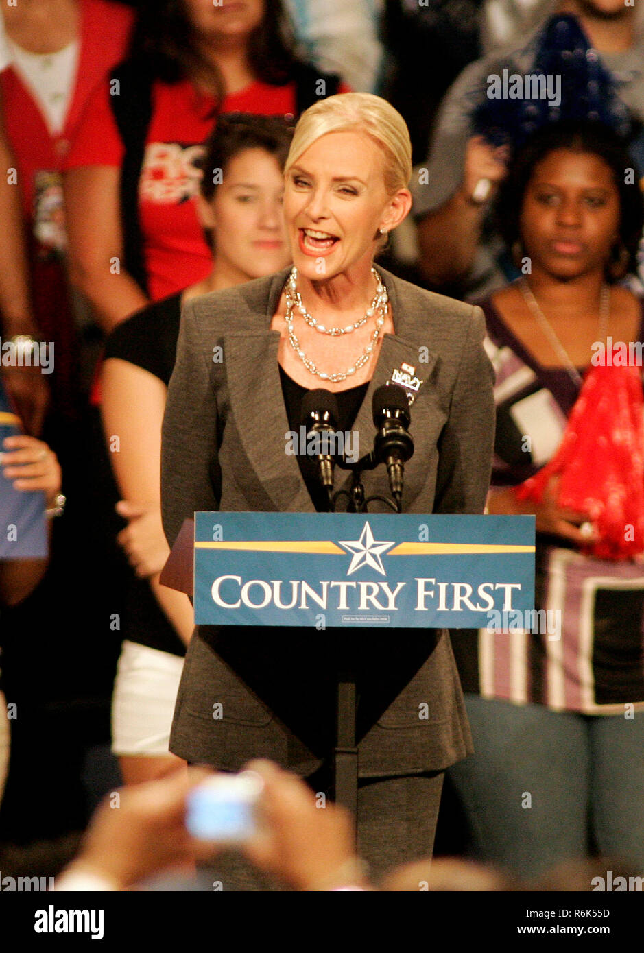 Cindy McCain speaks at a John McCain rally at Florida International ...