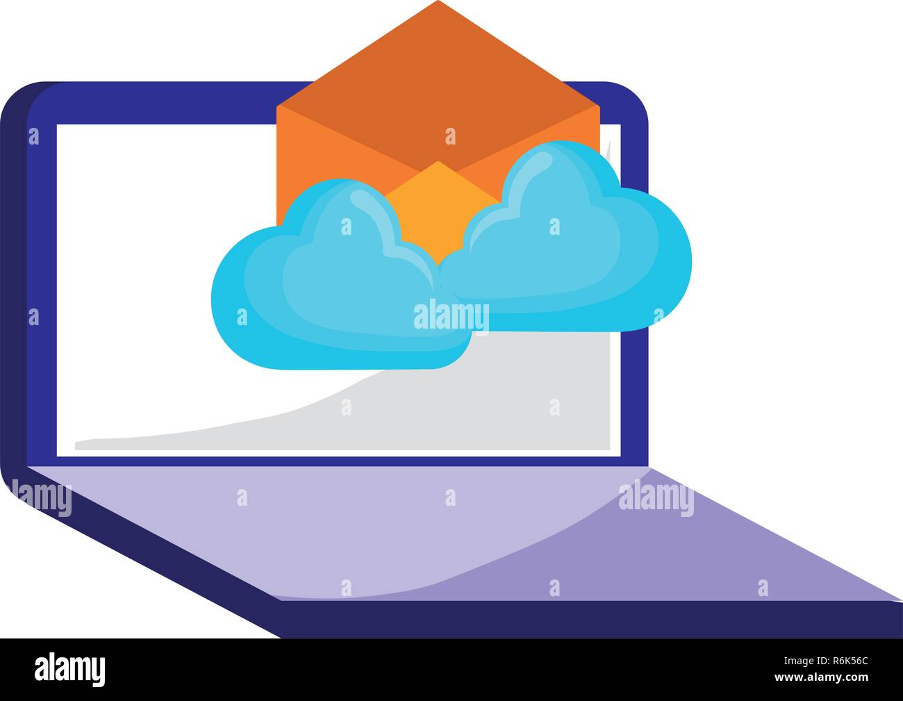 laptop email cloud computing on white background vector illustration ...