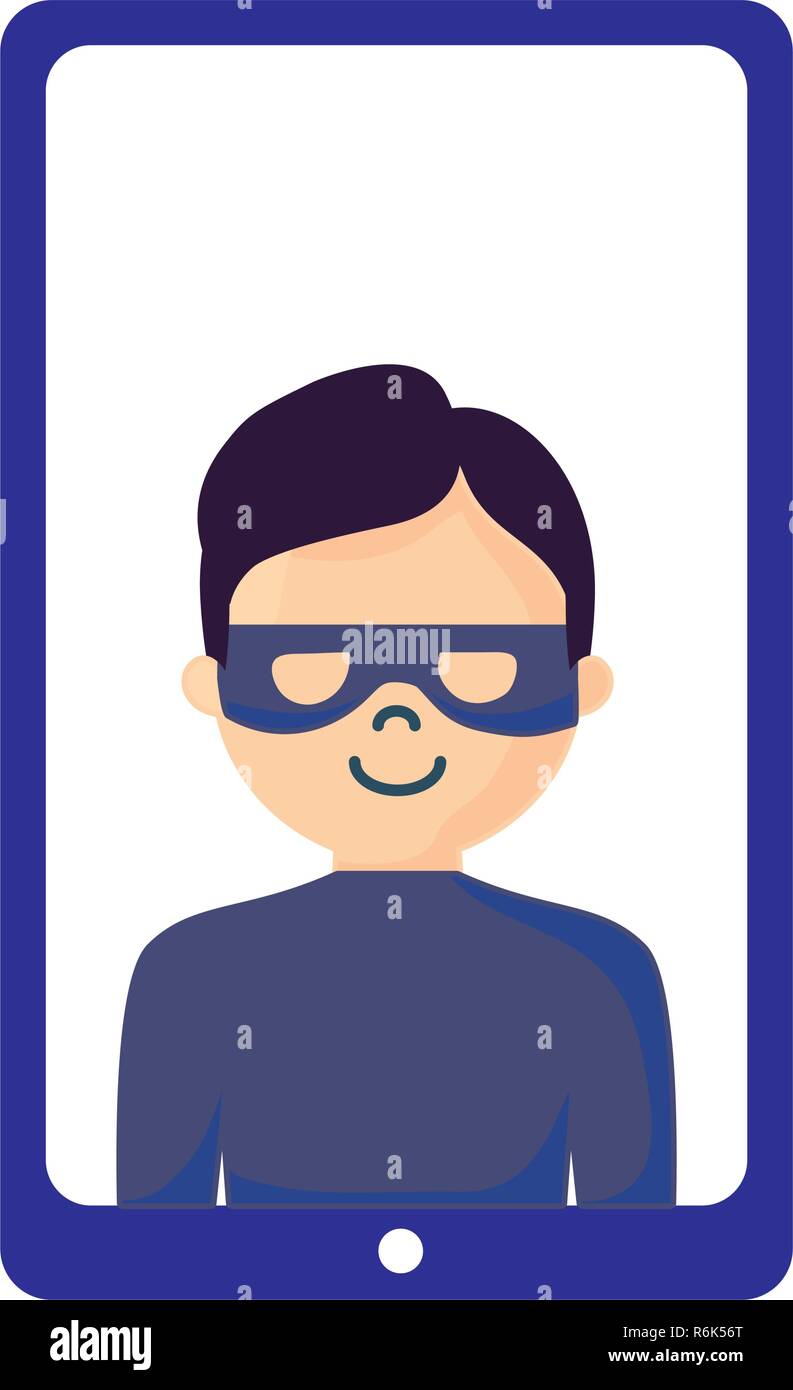 mobile hacker character on white background vector illustration Stock ...