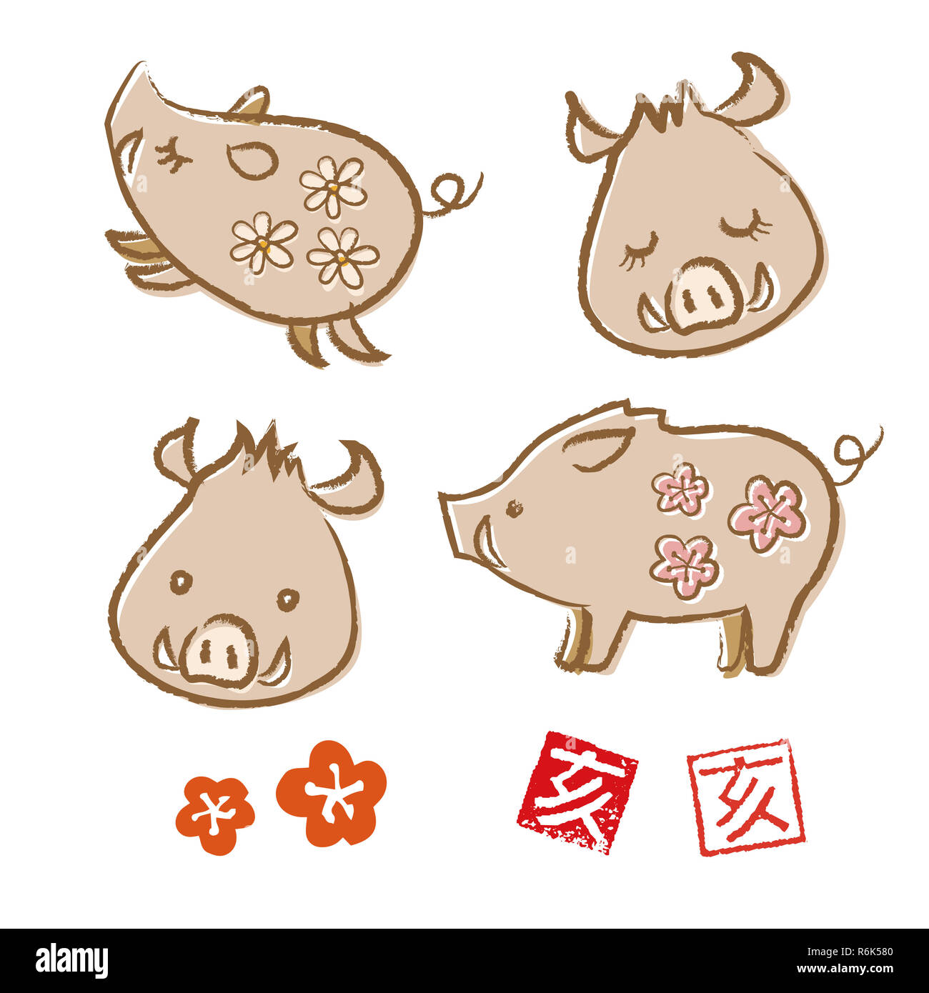 Cute wild boar, pig illustration Stock Photo - Alamy