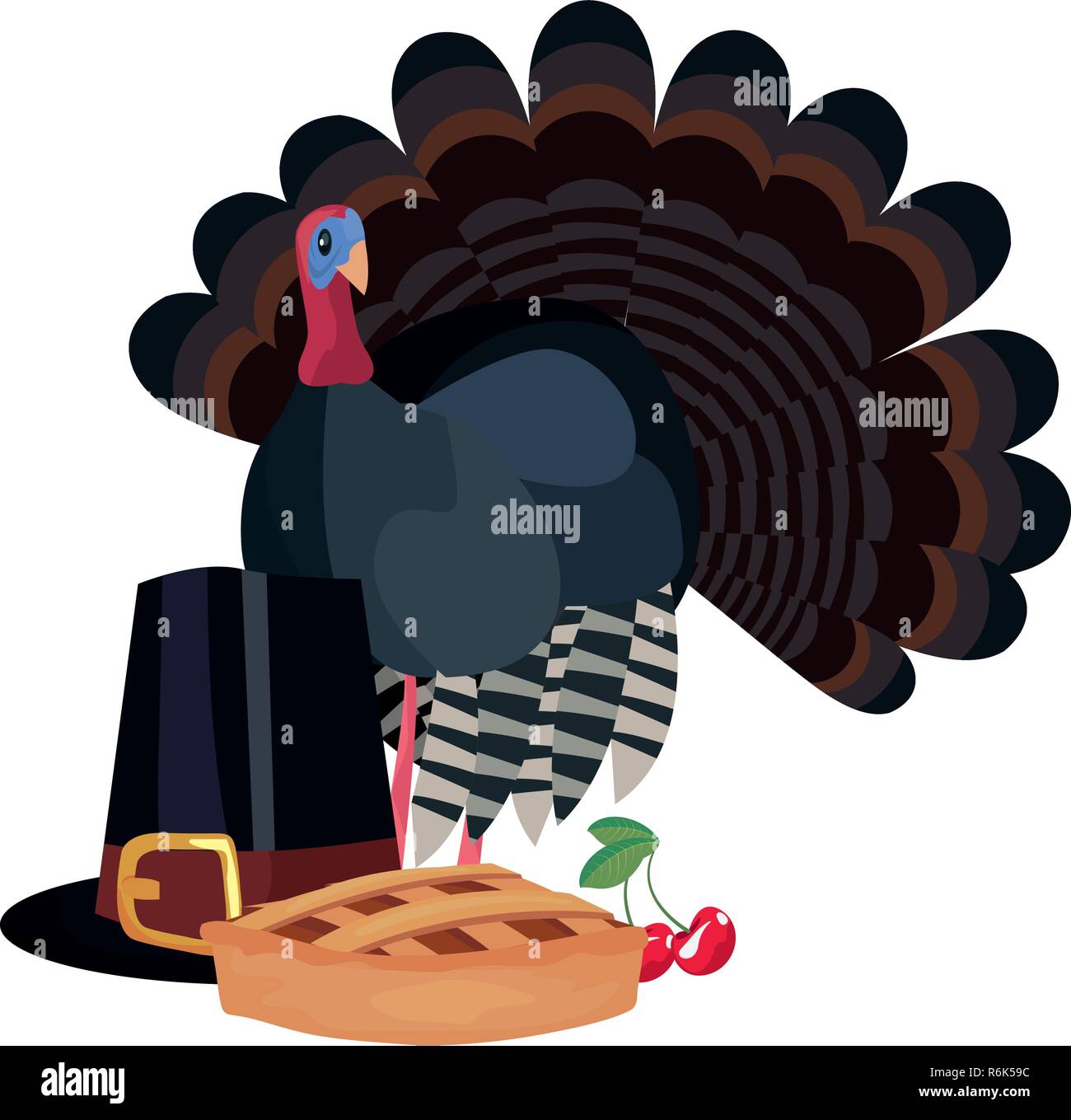 turkey pilgrim hat and cake thanksgiving celebrate vector illustration ...