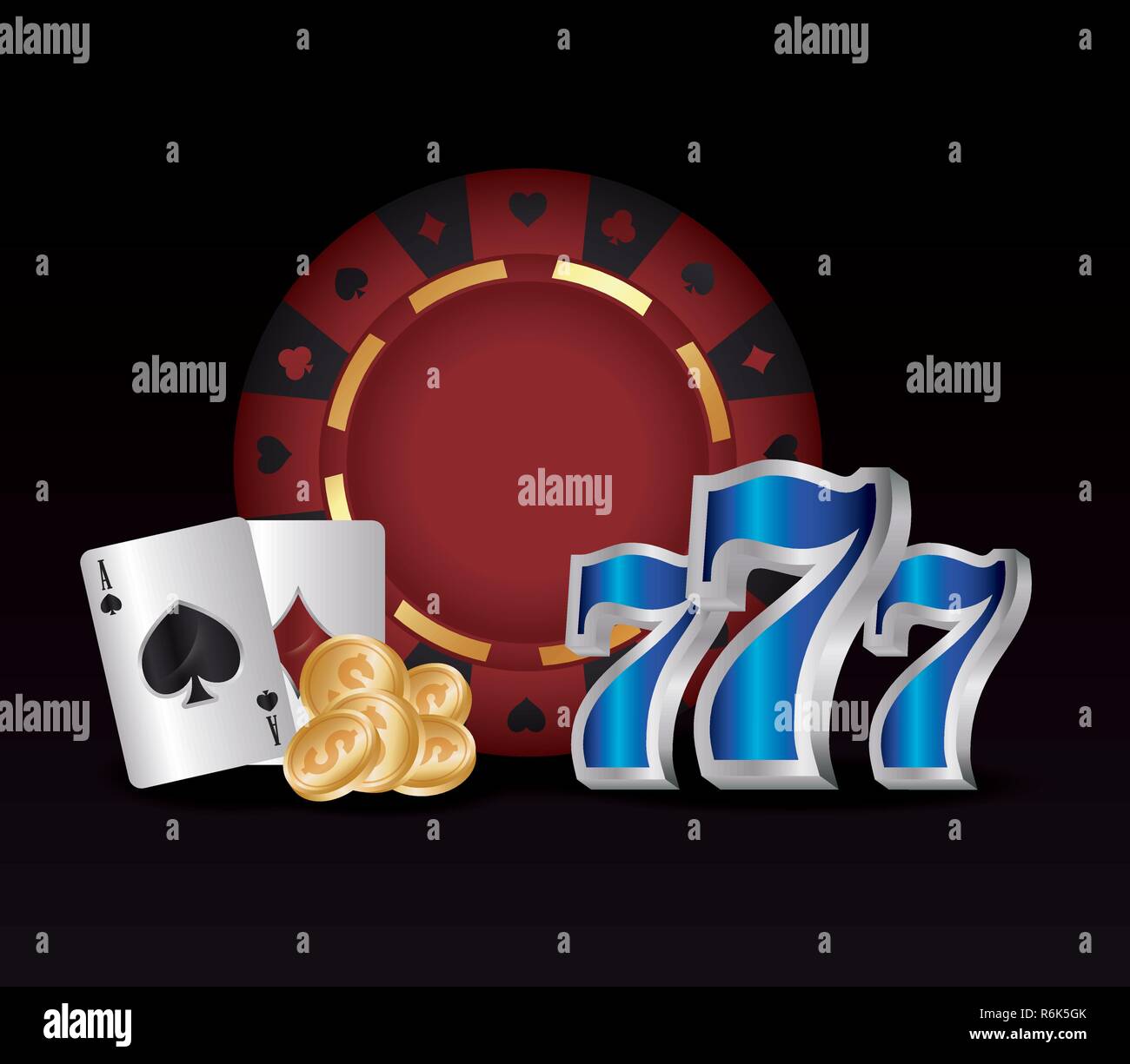 seven number chip coins cards casino gamble vector illustration Stock ...