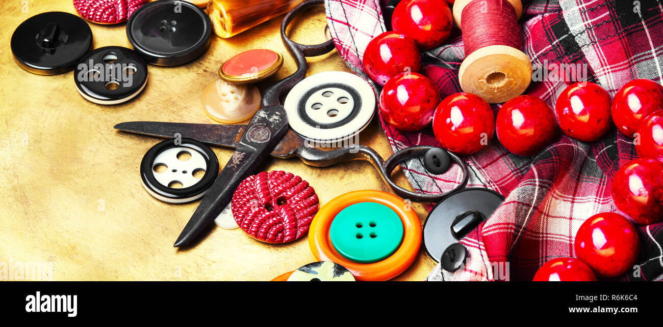 sewing tools for needlework tools Stock Photo - Alamy