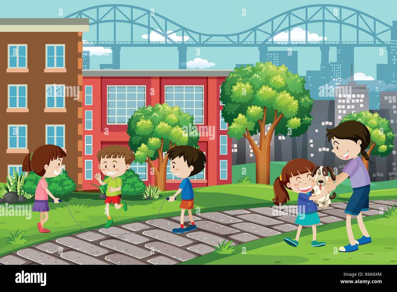 Children playing at urban park illustration Stock Vector Image & Art ...