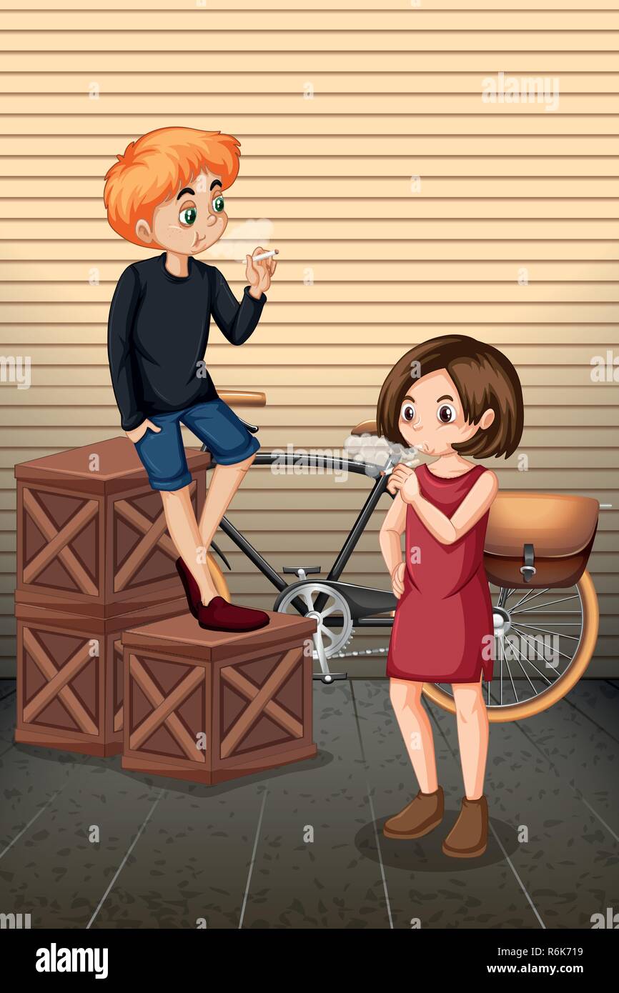 Bad teenager smoking in urban town illustration Stock Vector Image ...