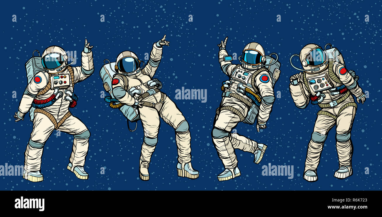 Disco party astronauts dancing men and women Stock Photo - Alamy