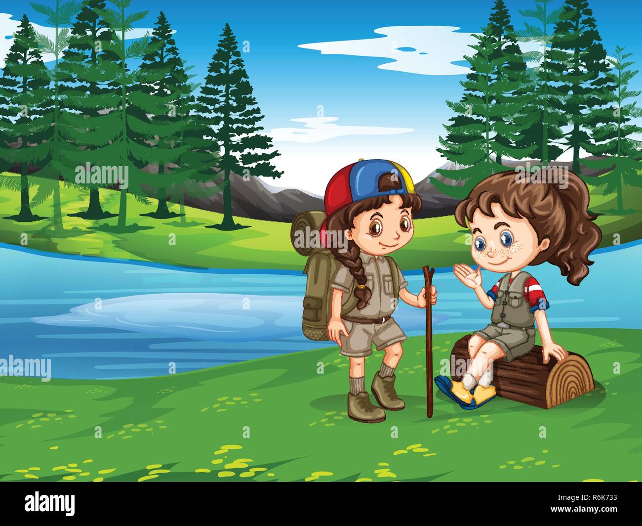 Girl scout hiking in nature illustration Stock Vector Image & Art - Alamy