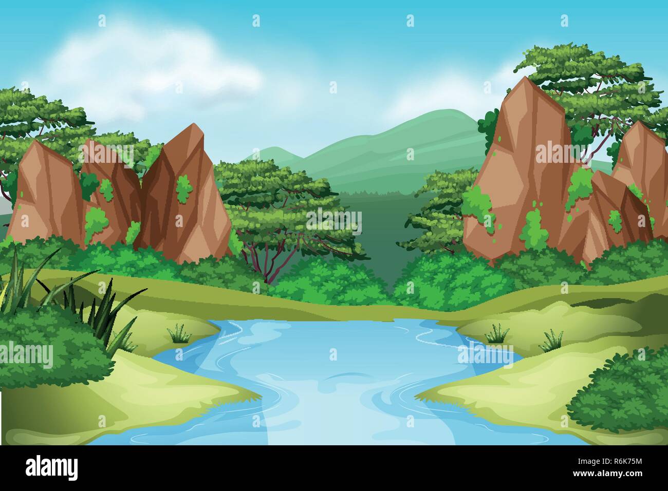River enviroment landscape scene illustration Stock Vector Image & Art ...