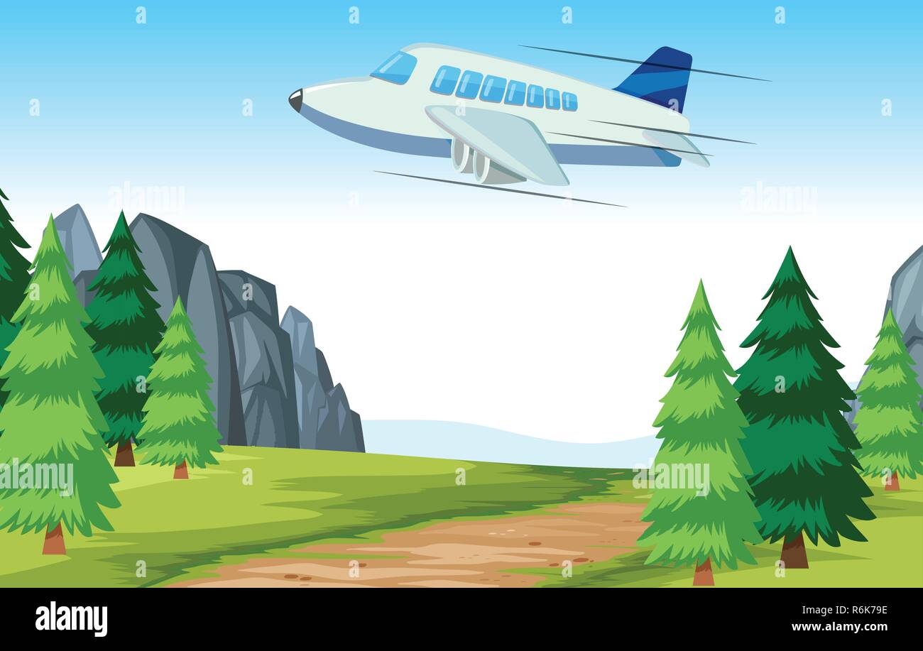 Airplane flying over woods illustration Stock Vector Image & Art - Alamy
