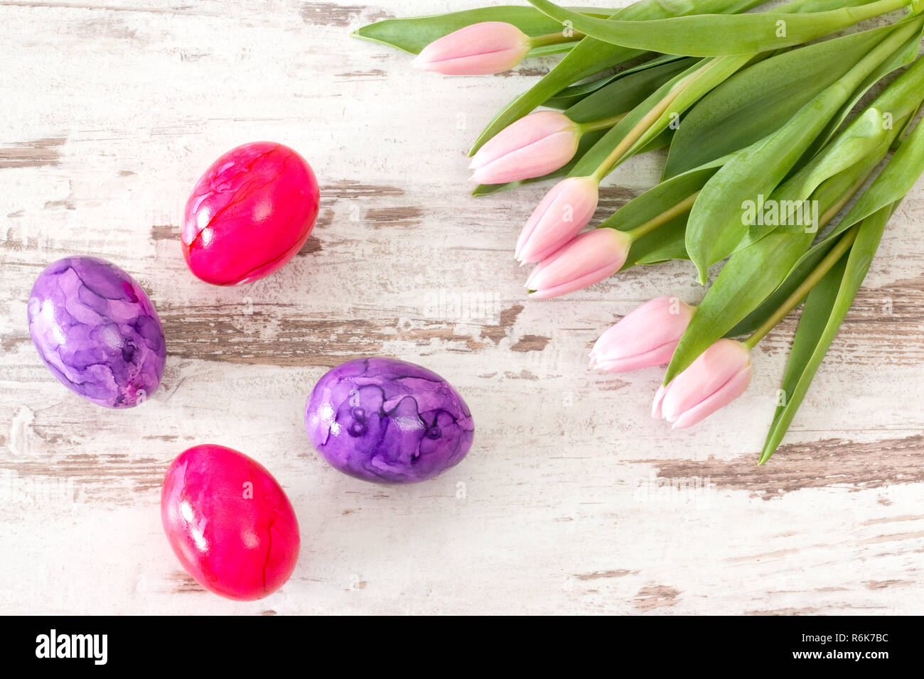 pink tulips with easter eggs Stock Photo - Alamy