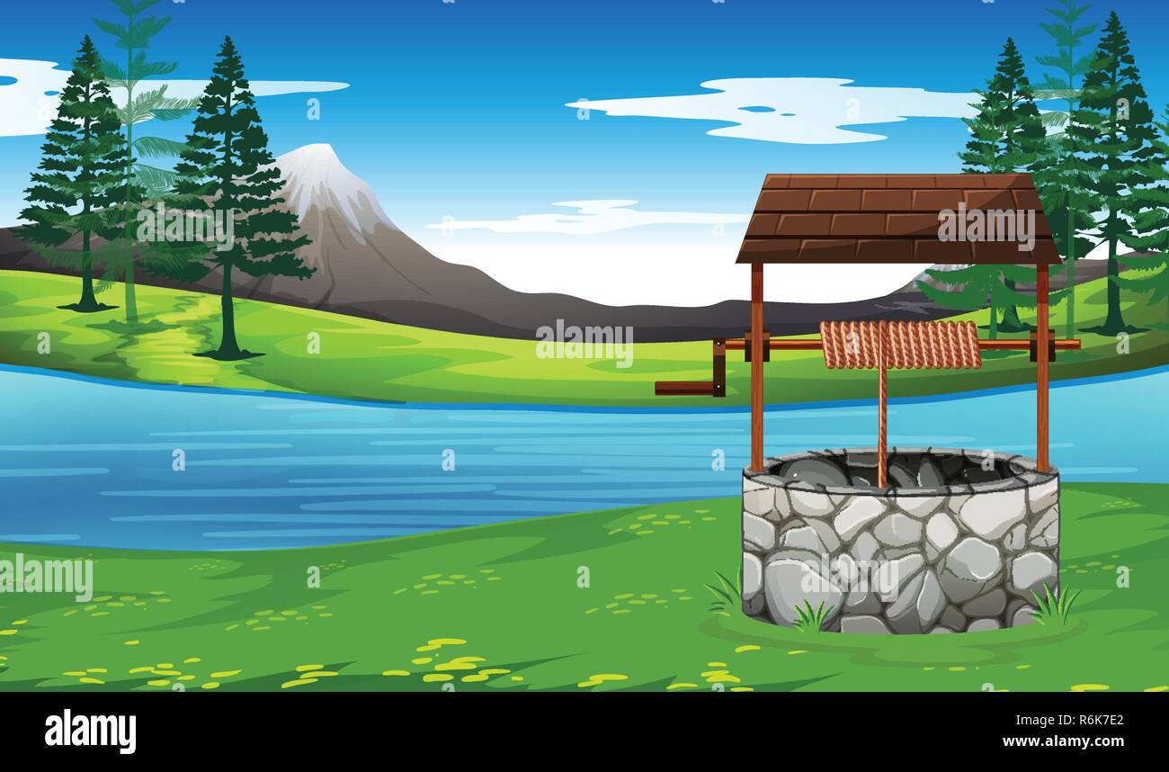 Well in nature landscape illustration Stock Vector Image & Art - Alamy