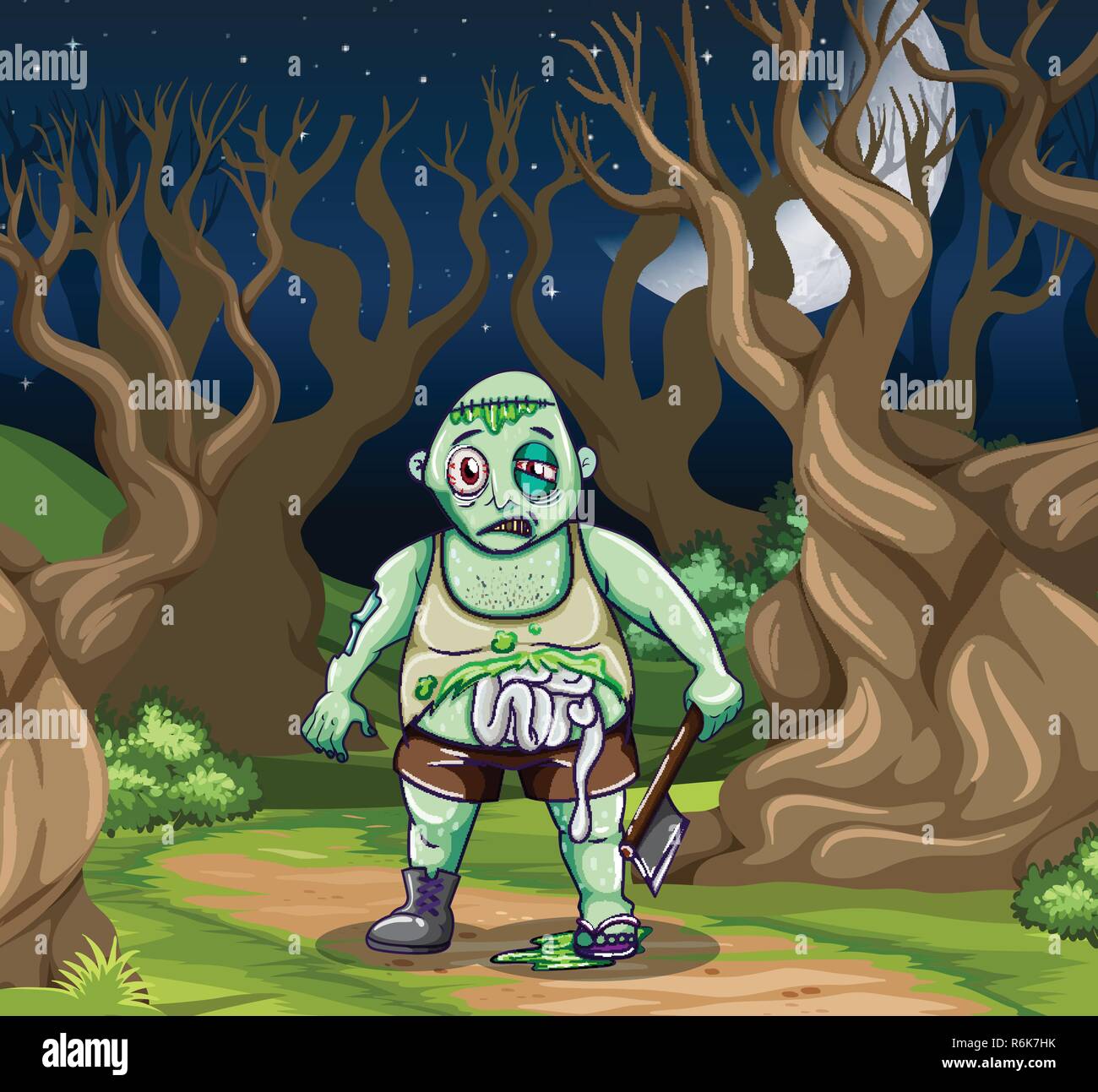 Creepy zombie in scene illustration Stock Vector Image & Art - Alamy