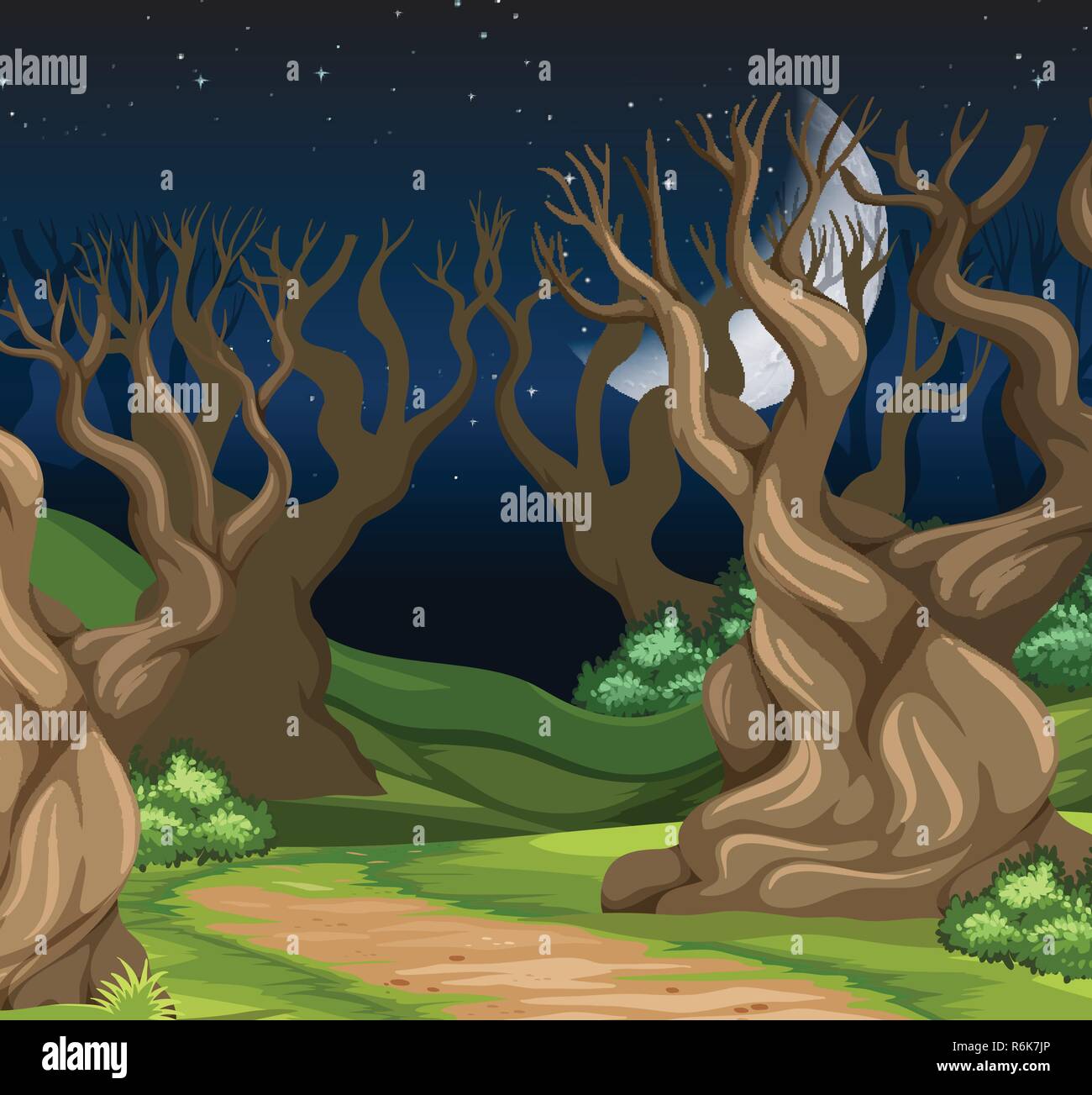 A night forest landscape illustration Stock Vector Image & Art - Alamy