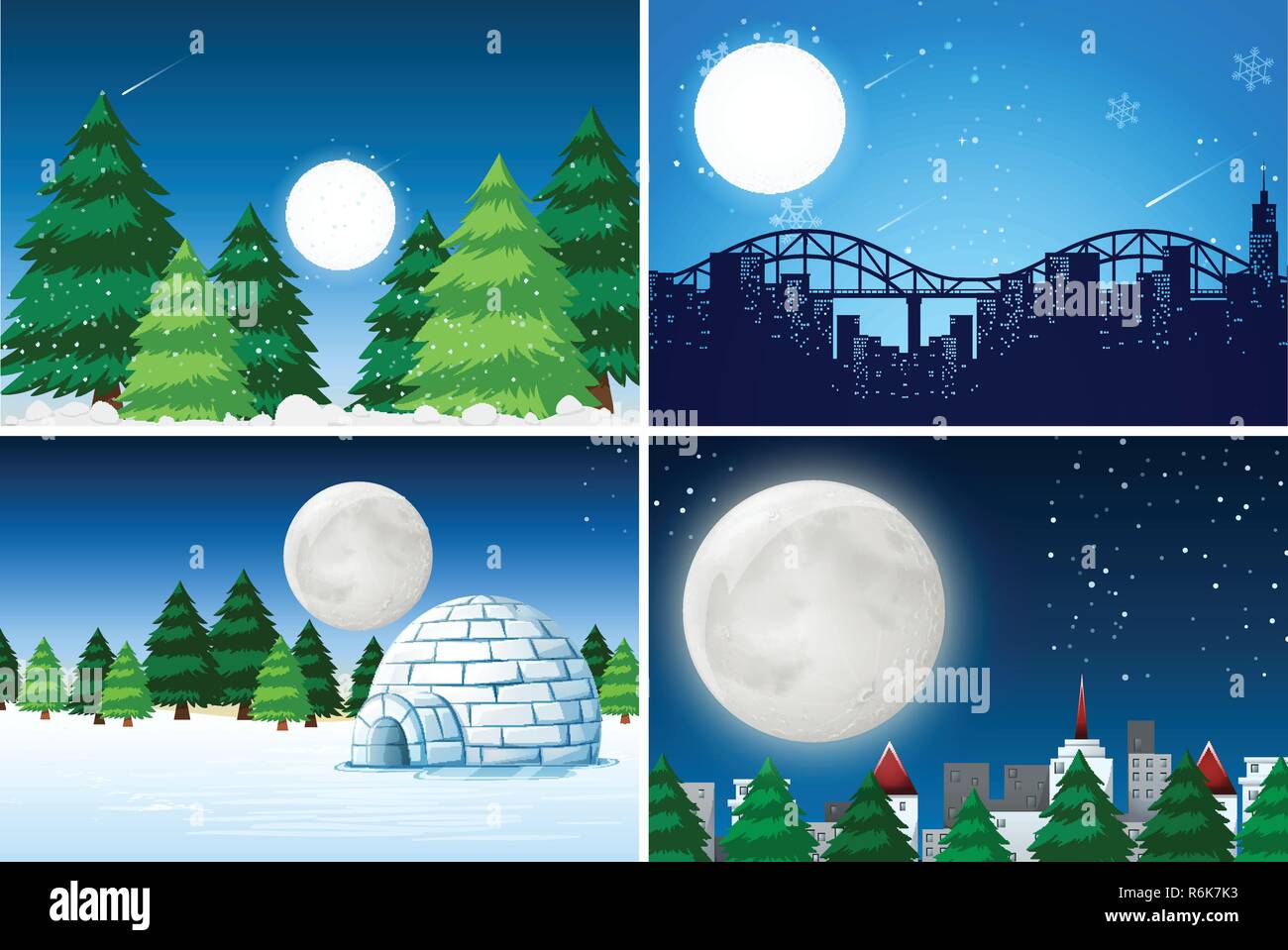 Set of outdoor winter landscape illustration Stock Vector Image & Art ...