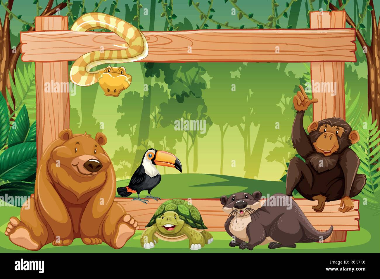 WIld animal on wooden frame illustration Stock Vector Image & Art - Alamy