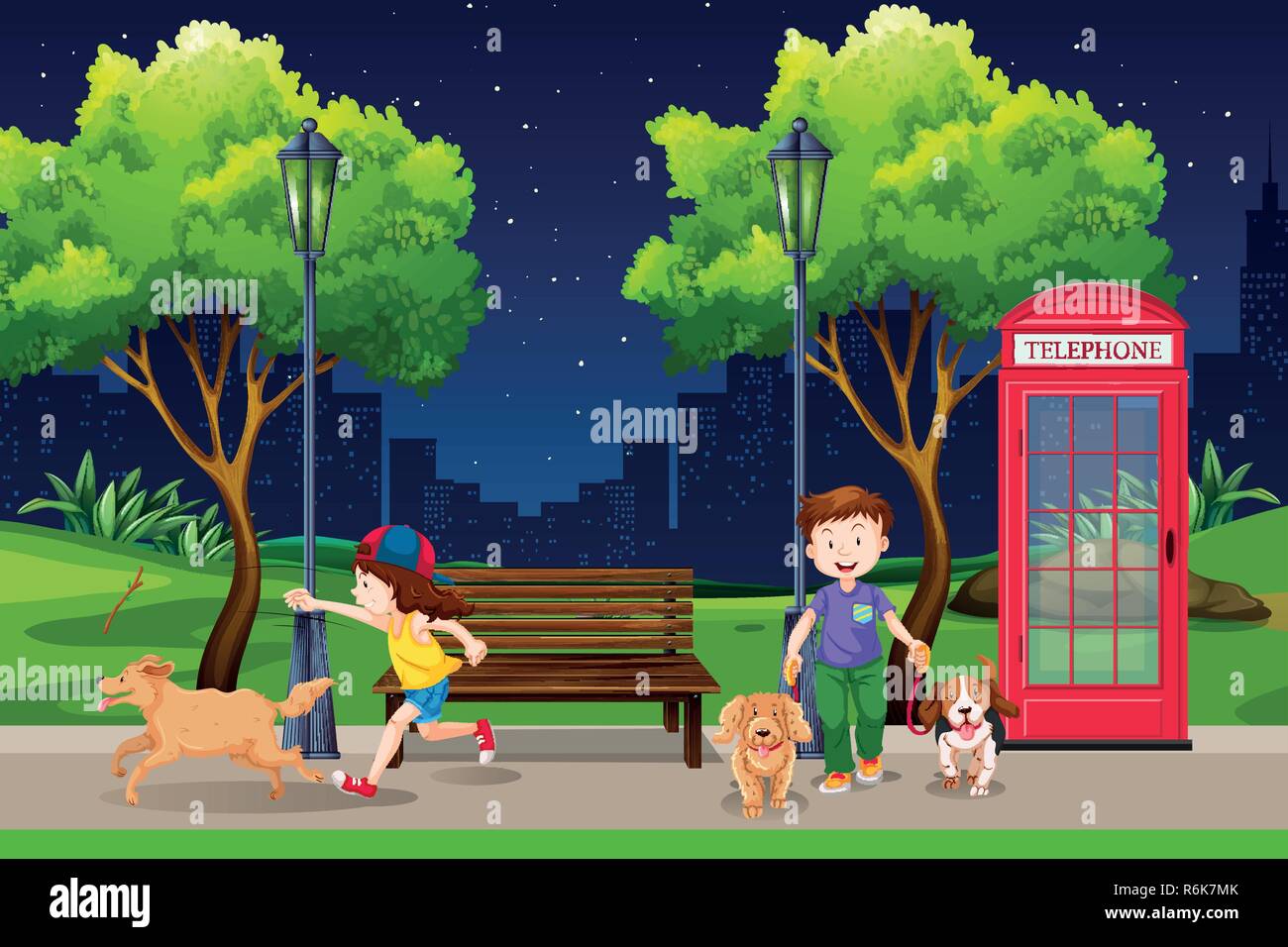 Night view in park Stock Vector Images - Alamy