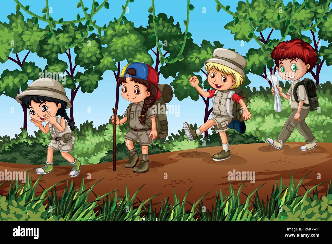 Groups of scouts exploreing outdoor illustration Stock Vector Image ...