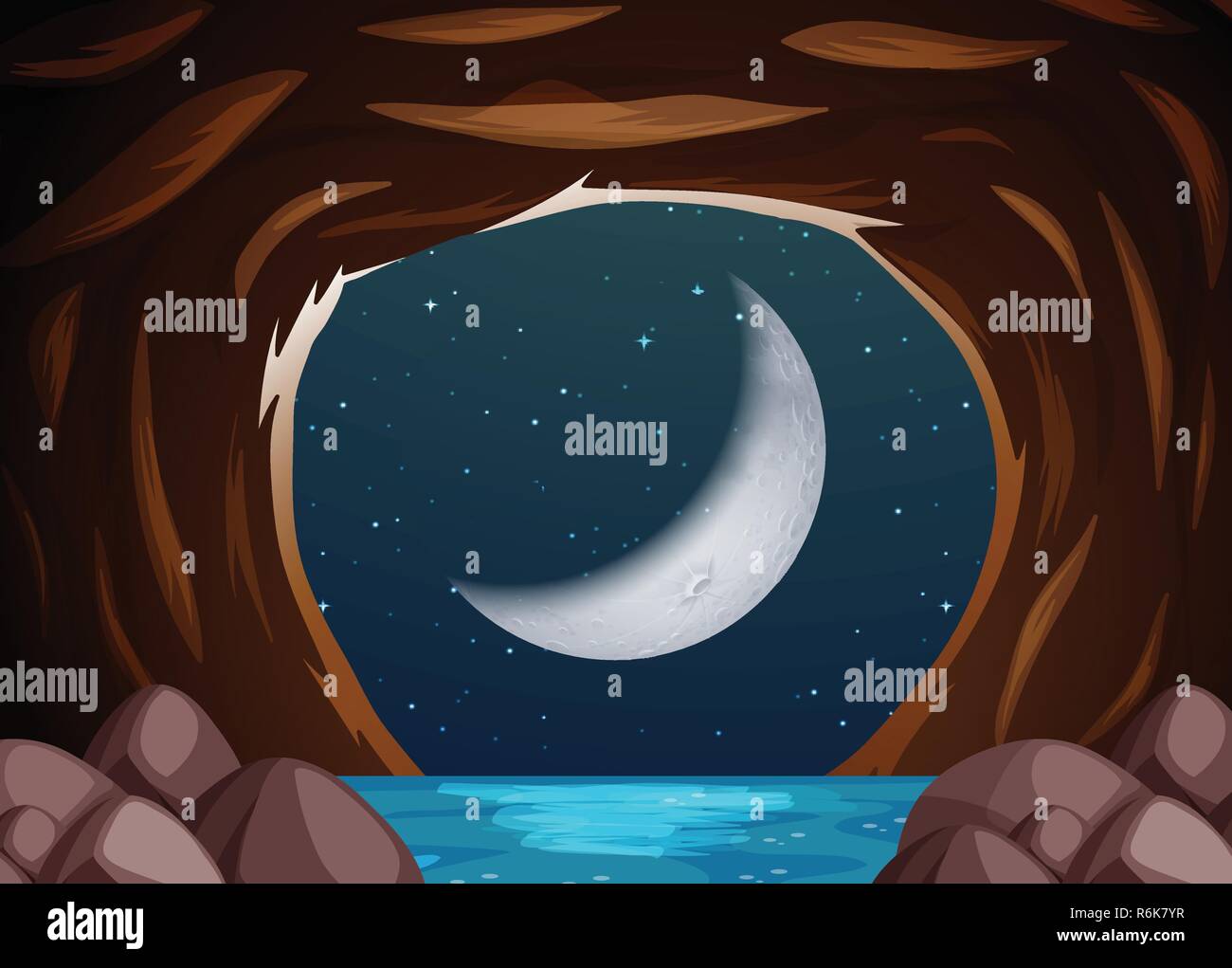 A water cave landscape at night illustration Stock Vector Image & Art ...