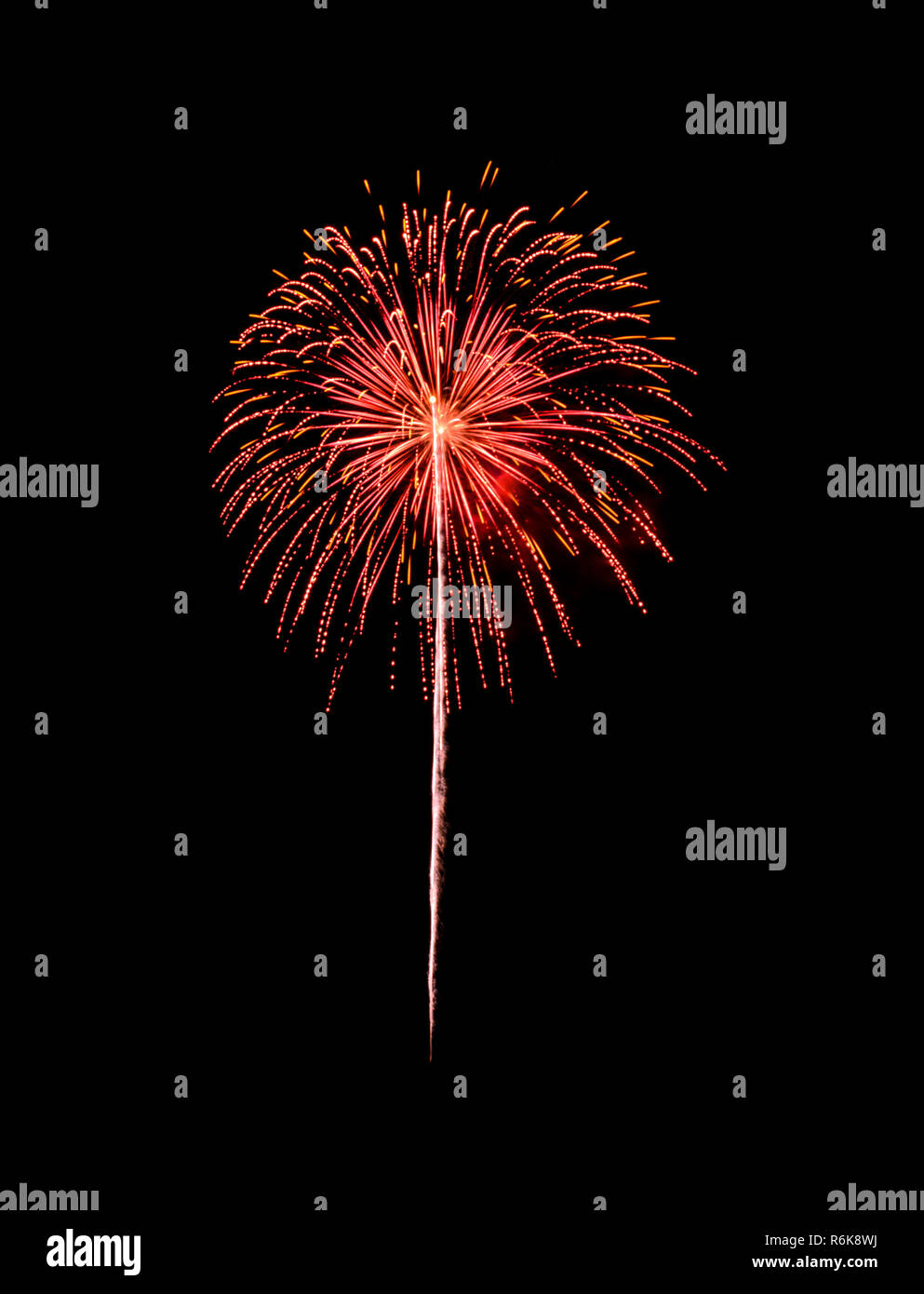 Red Fireworks explosion on black sky Stock Photo - Alamy