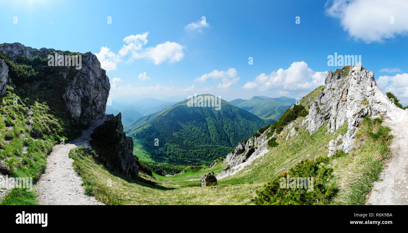 Panoramic view from the Great Rozsutec hill in The Vratna valley at the ...