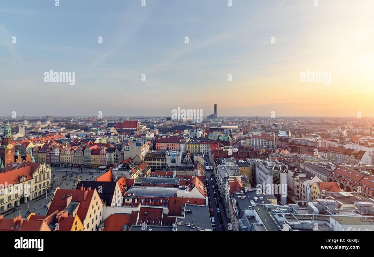 Urban buildings of the Wroclaw city at sunset, Poland, Europe Stock ...