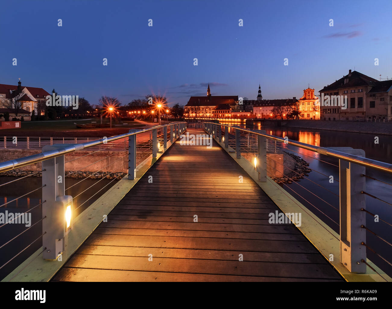 Pedestrian bridge over the Orda river in Wroclaw. Polish Stock Photo ...