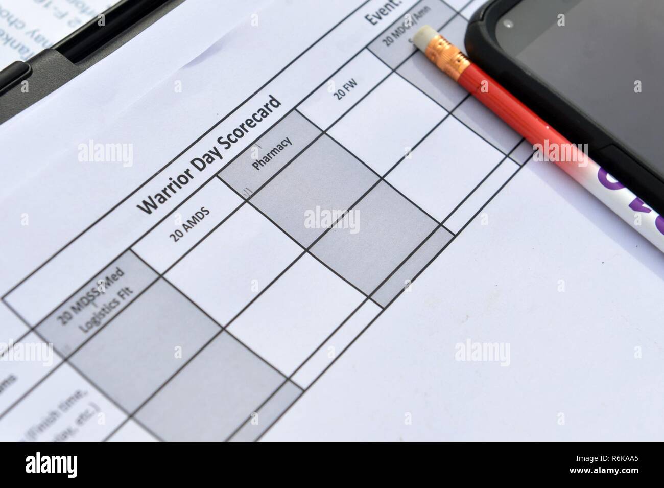 A scorecard is shown during a 20th Operations Group-hosted warrior day ...
