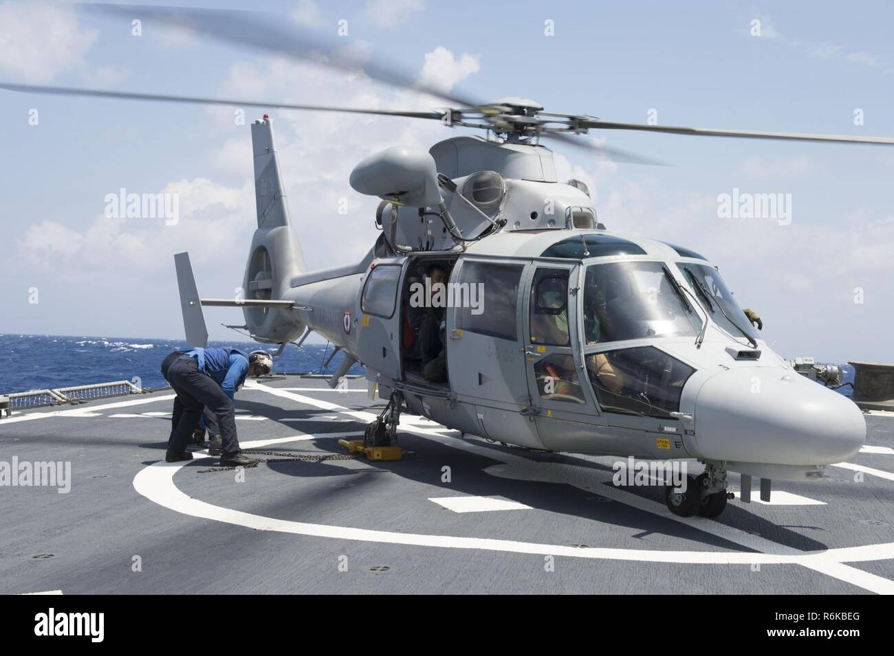 MEDITERRANEAN SEA (May 20, 2017) Sailors chock and chain a French Navy ...