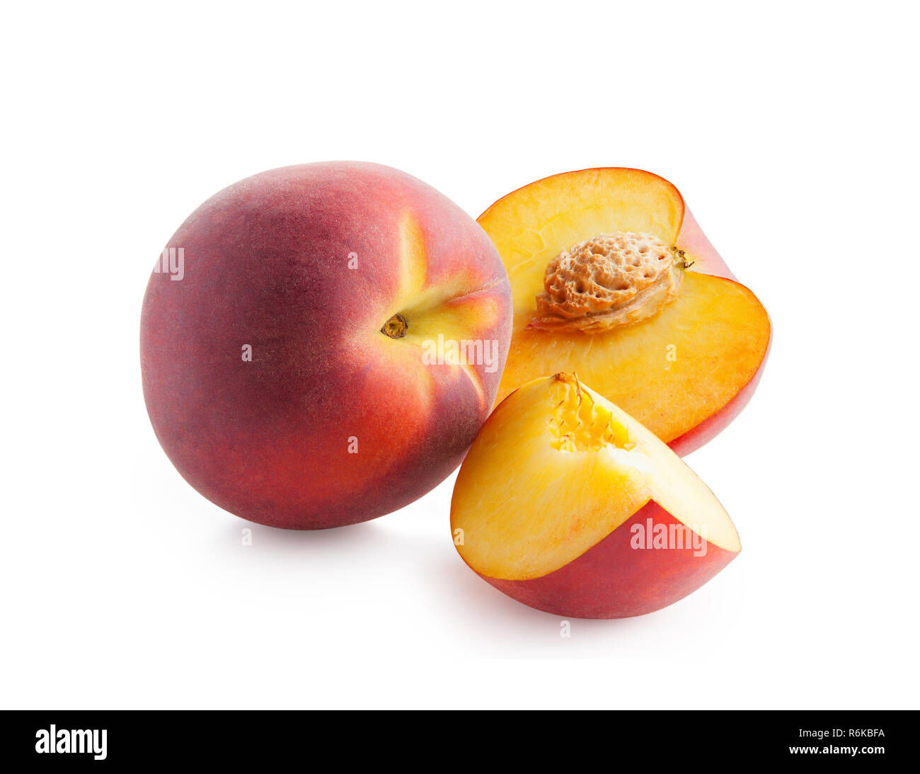 Peach. Fresh peaches isolated on white background. Peach in a cut Stock ...