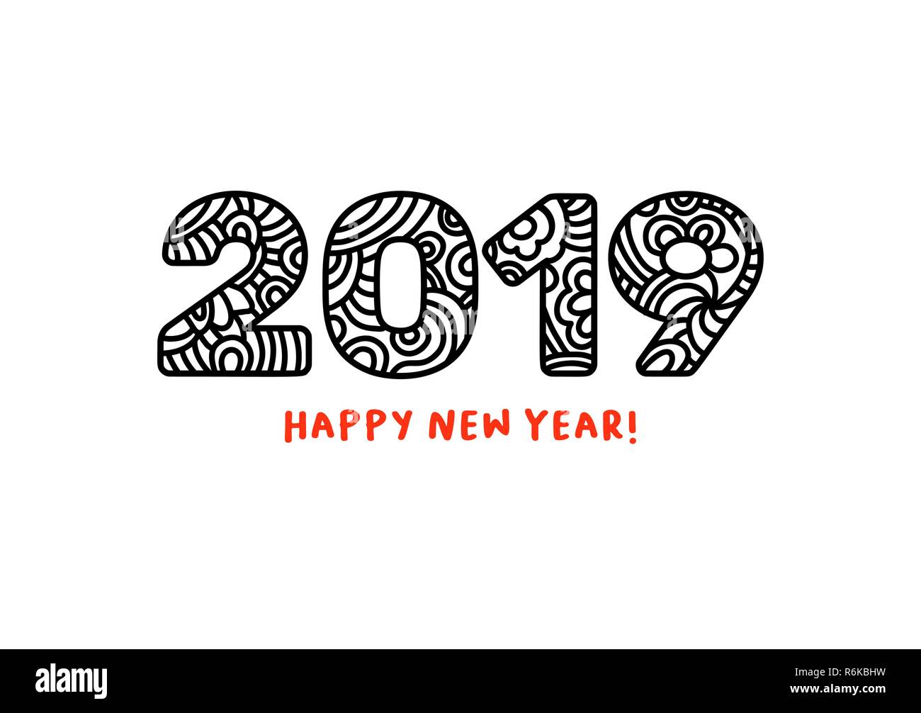 2019 Lettering, Happy New Year Greeting. Calendar Front Cover ...