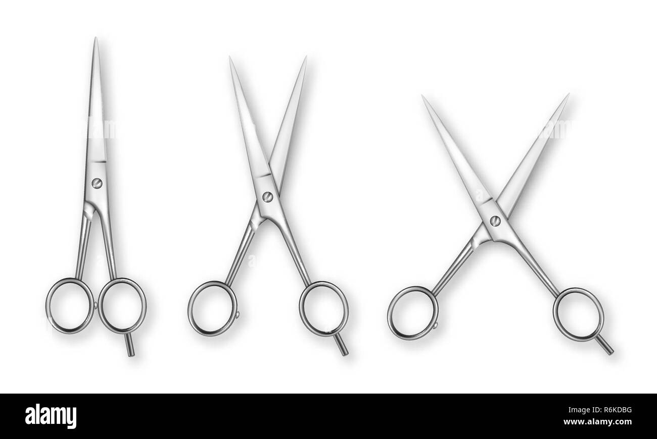 Vector 3d Realistic Metal Closed and Opened Stationery Scissors with ...