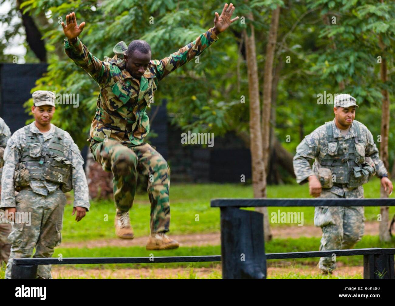 Ghanaian Armed Forces Cpl. Eric Bukari performs an obstacle crossing ...