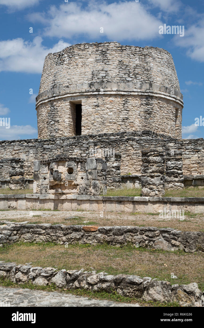 Mask, Chac Rain God (foreground), Observatory (background), Mayan Ruins ...