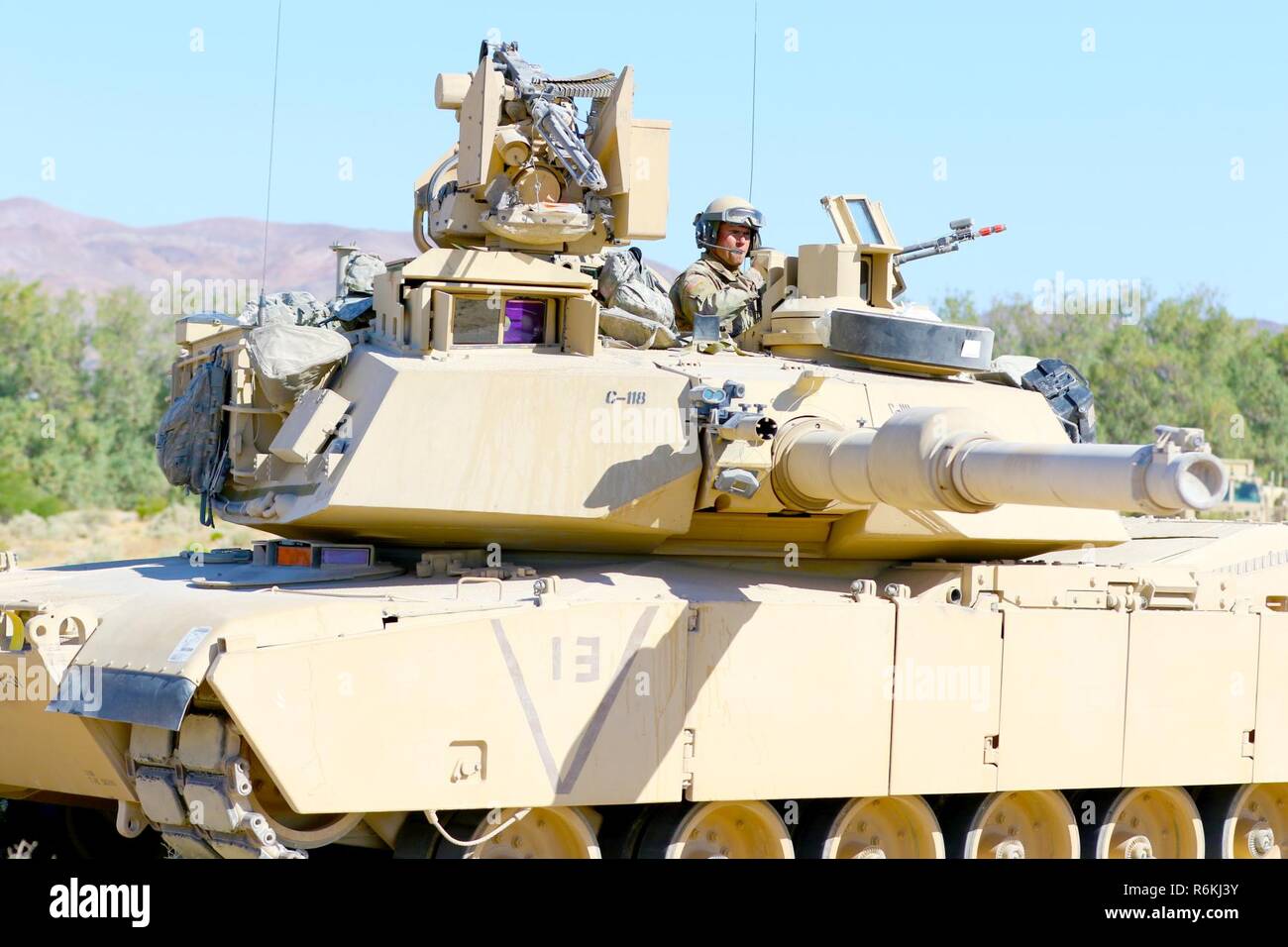 An M1A2 Abrams main battle tank with the 1st Battalion, 155th Infantry ...