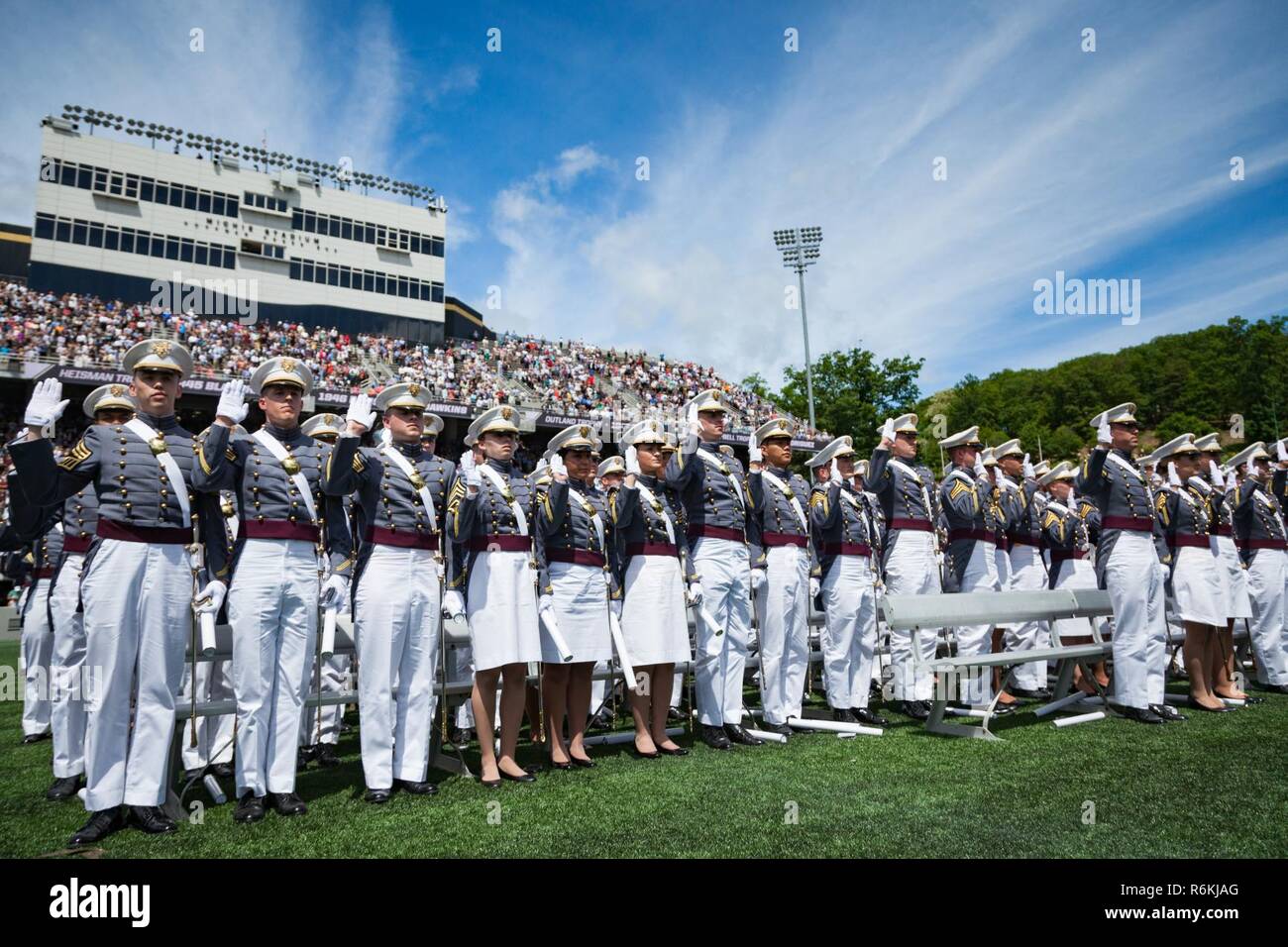 U.S. Military Academy cadets recite the oath of office during their ...