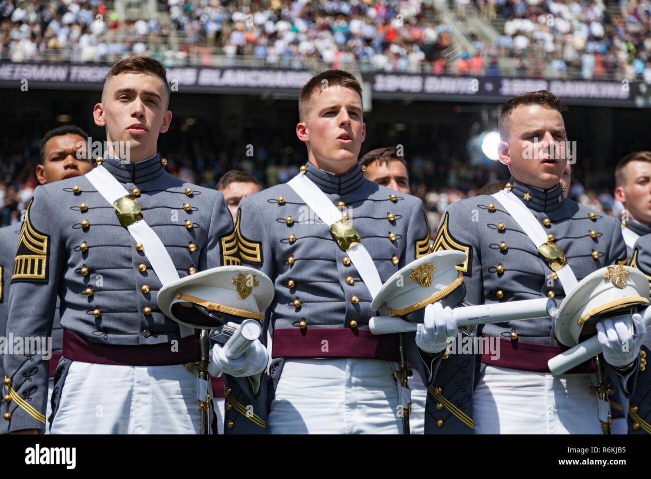 U.S. Military Academy cadets sing the West Point alma mater during ...
