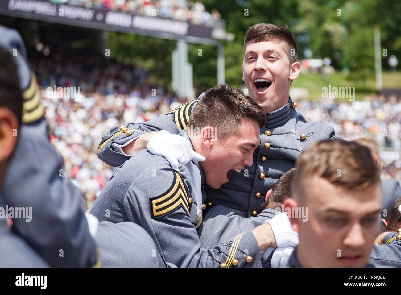 U.S. Military Academy cadets celebrate the completion their graduation ...