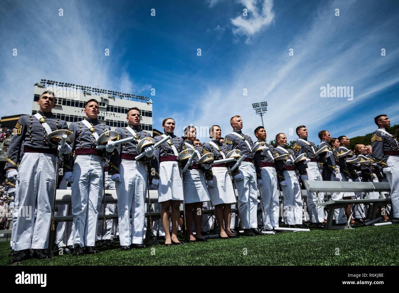 U.S. Military Academy cadets sing the West Point alma mater during ...