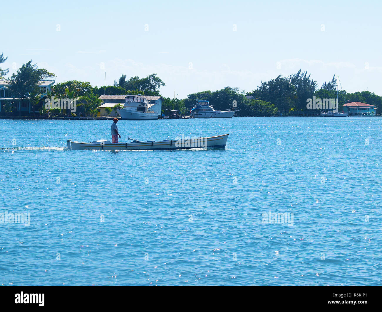 Water taxi in the harbour, Oak Ridge, Roatan Stock Photo - Alamy