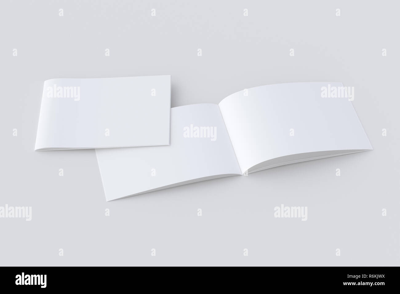 Open and closed horizontal blank booklet on white background with ...