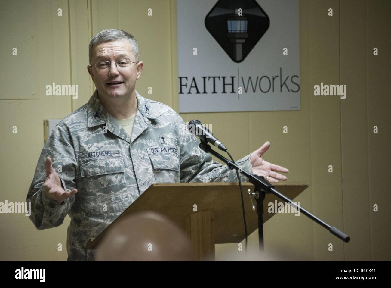 Chaplain Col. Randy Kitchens, AFCENT Command Chaplain, encourage the ...