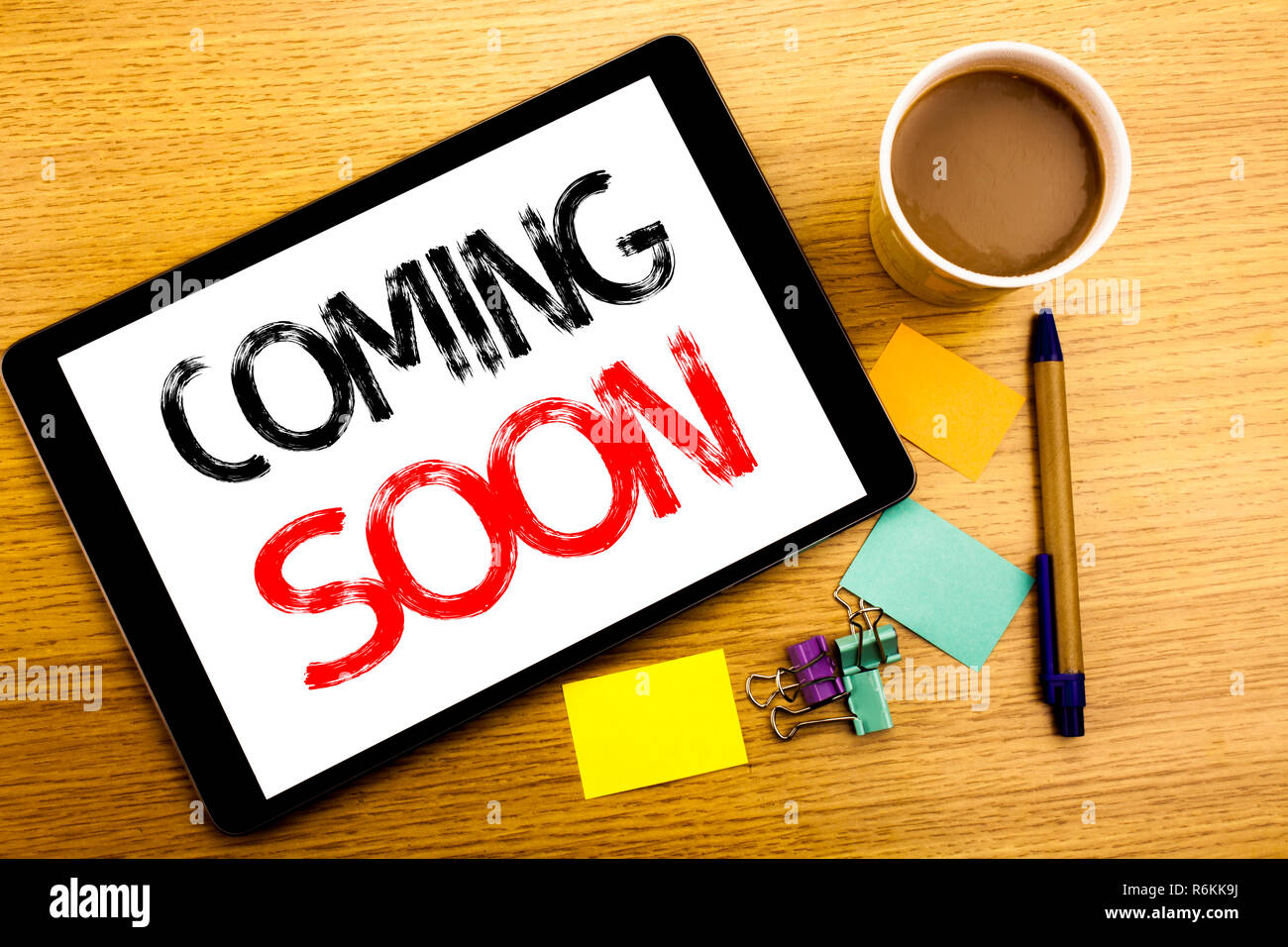 Handwritten text caption showing Coming Soon. Business concept writing ...