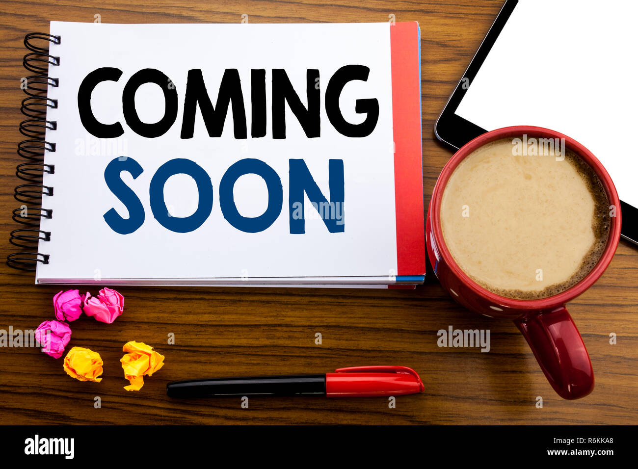 Handwritten text showing Coming Soon. Business concept writing Under ...