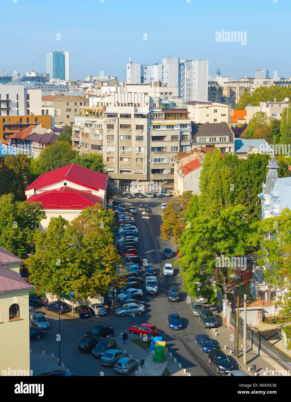 Bucharest street. Aerial view. Romania Stock Photo - Alamy