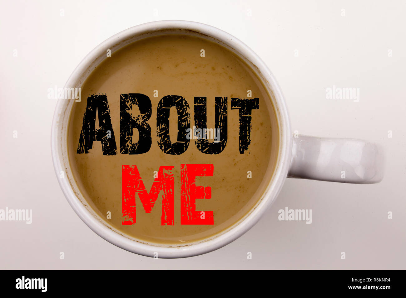 Word, writing About Me text in coffee in cup. Business concept for Self ...