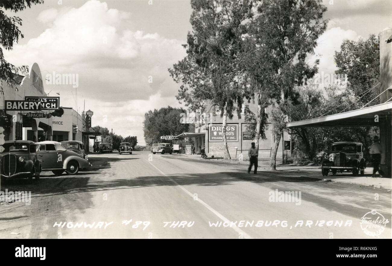 Historic view of roadside businesses Wickenburgh, Arizona ca 1930s ...